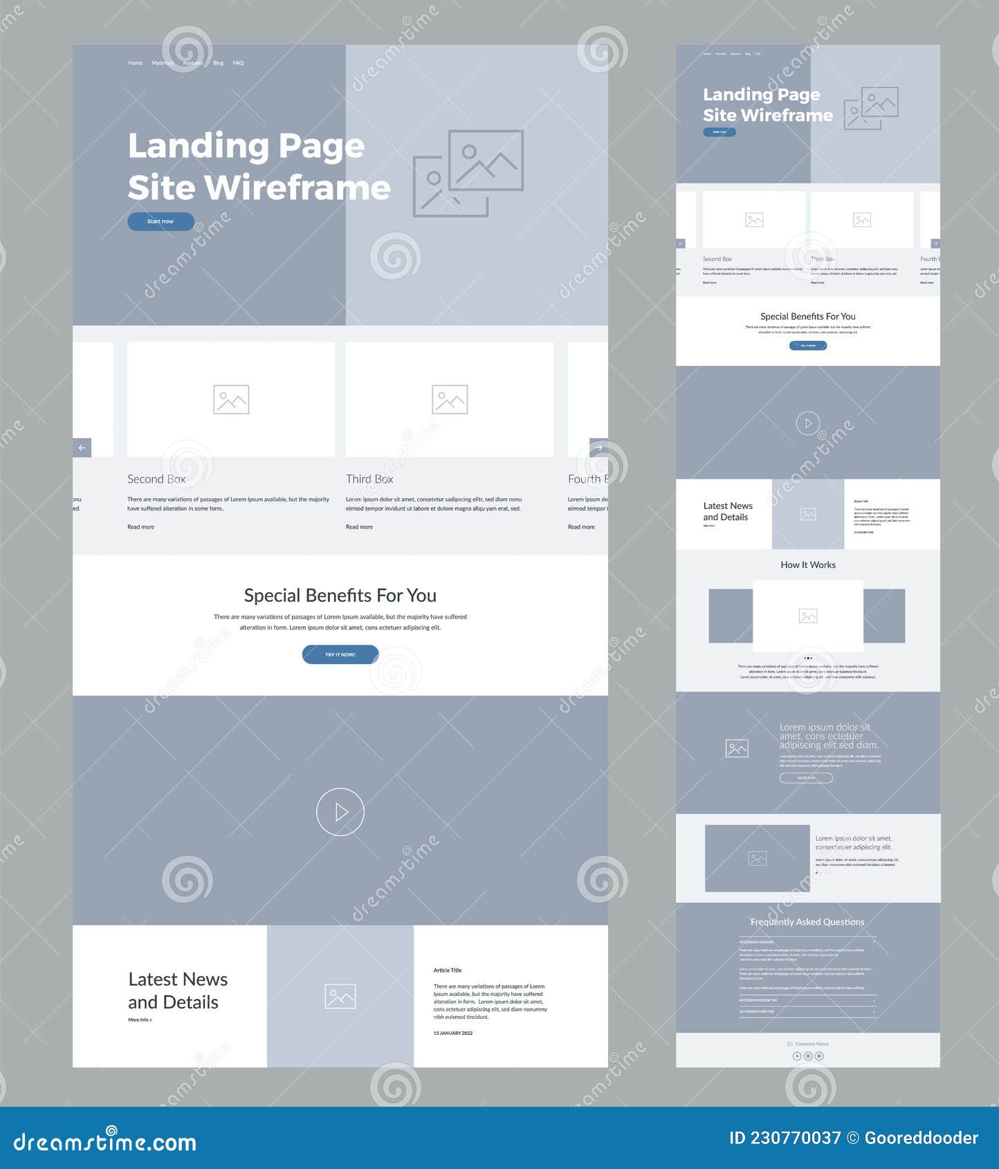 Website Design Template Wireframe Landing Page for Business. One Page ...