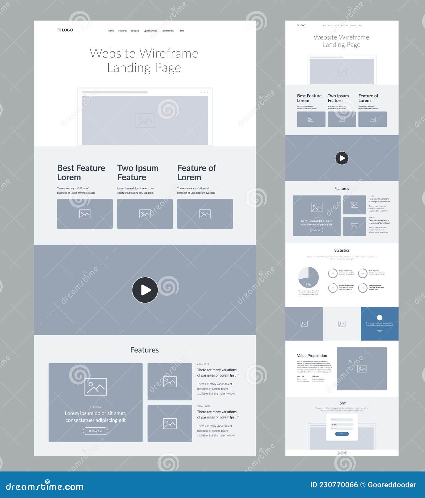 Website Design Template Wireframe Landing Page for Business. One Page ...