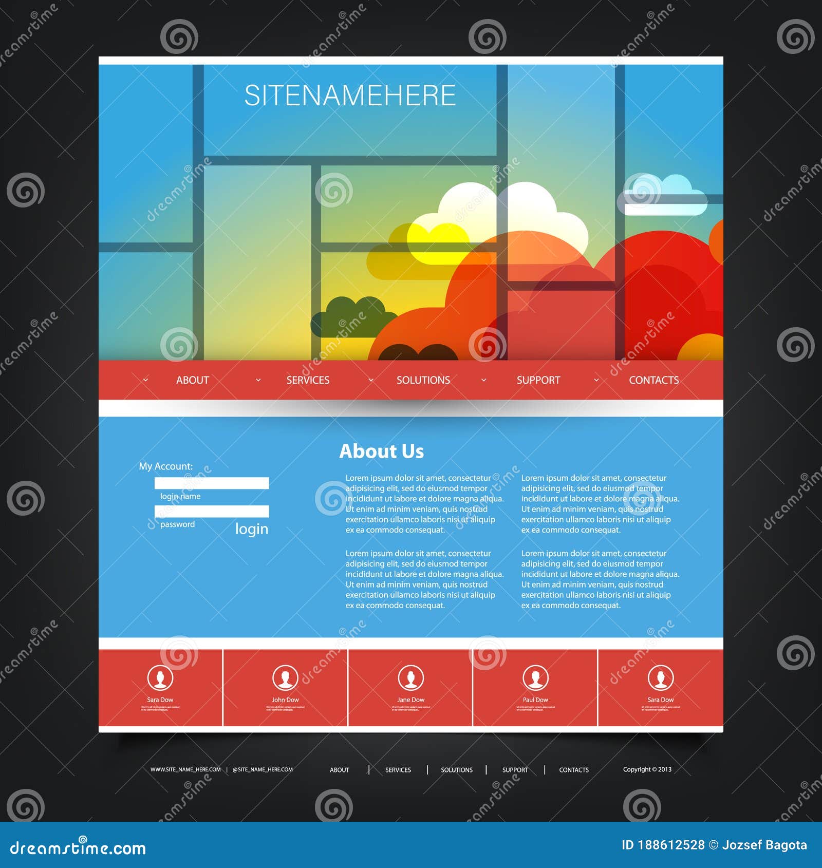 Website Design Template with Sunset Sky Vector Illustration Stock ...