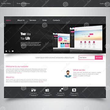 Website Design Template with UI Elements Kit, Flat Design Concept.Web ...