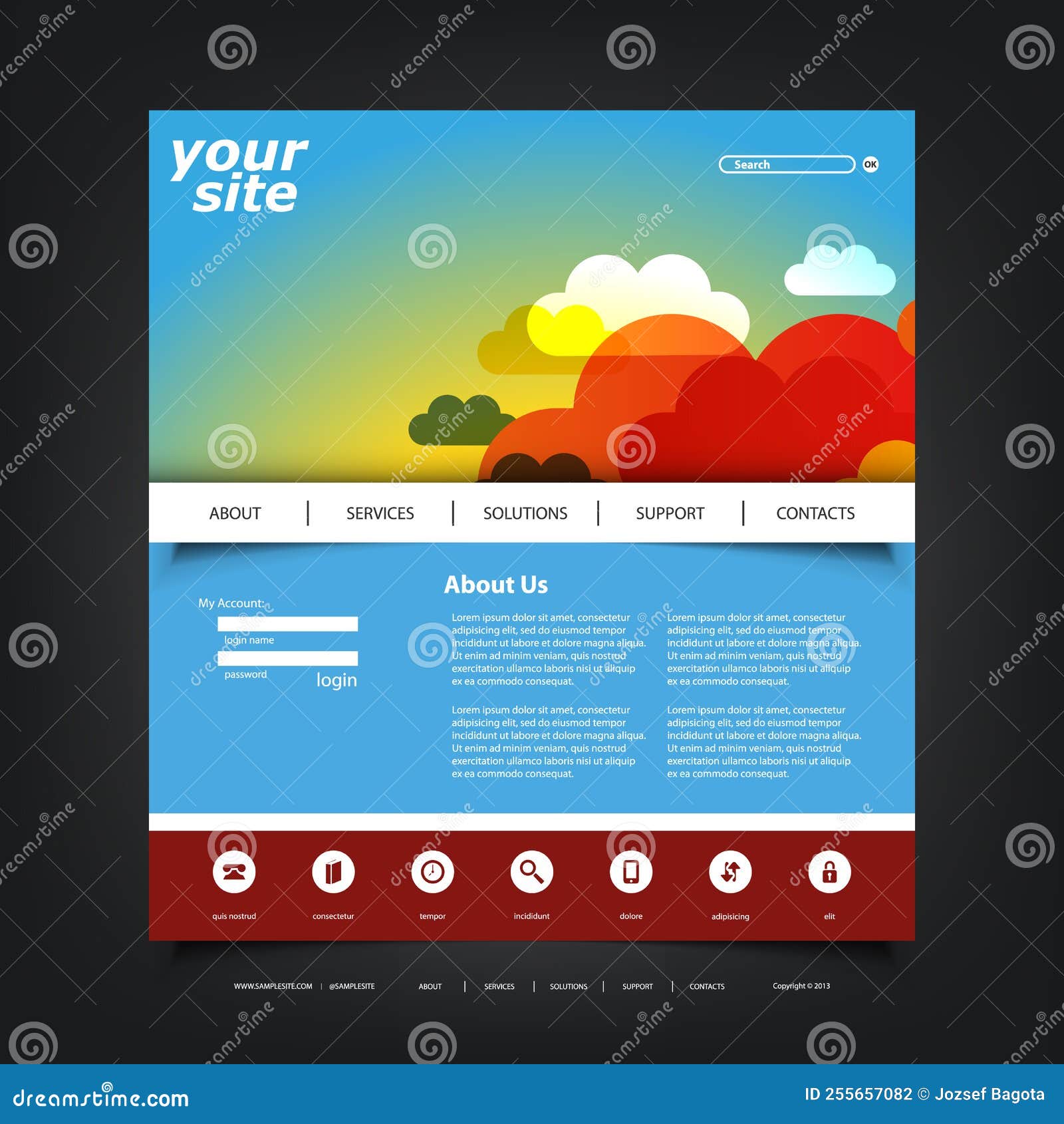 Website Design Template for Your Business with Clouds on the Sky Header ...