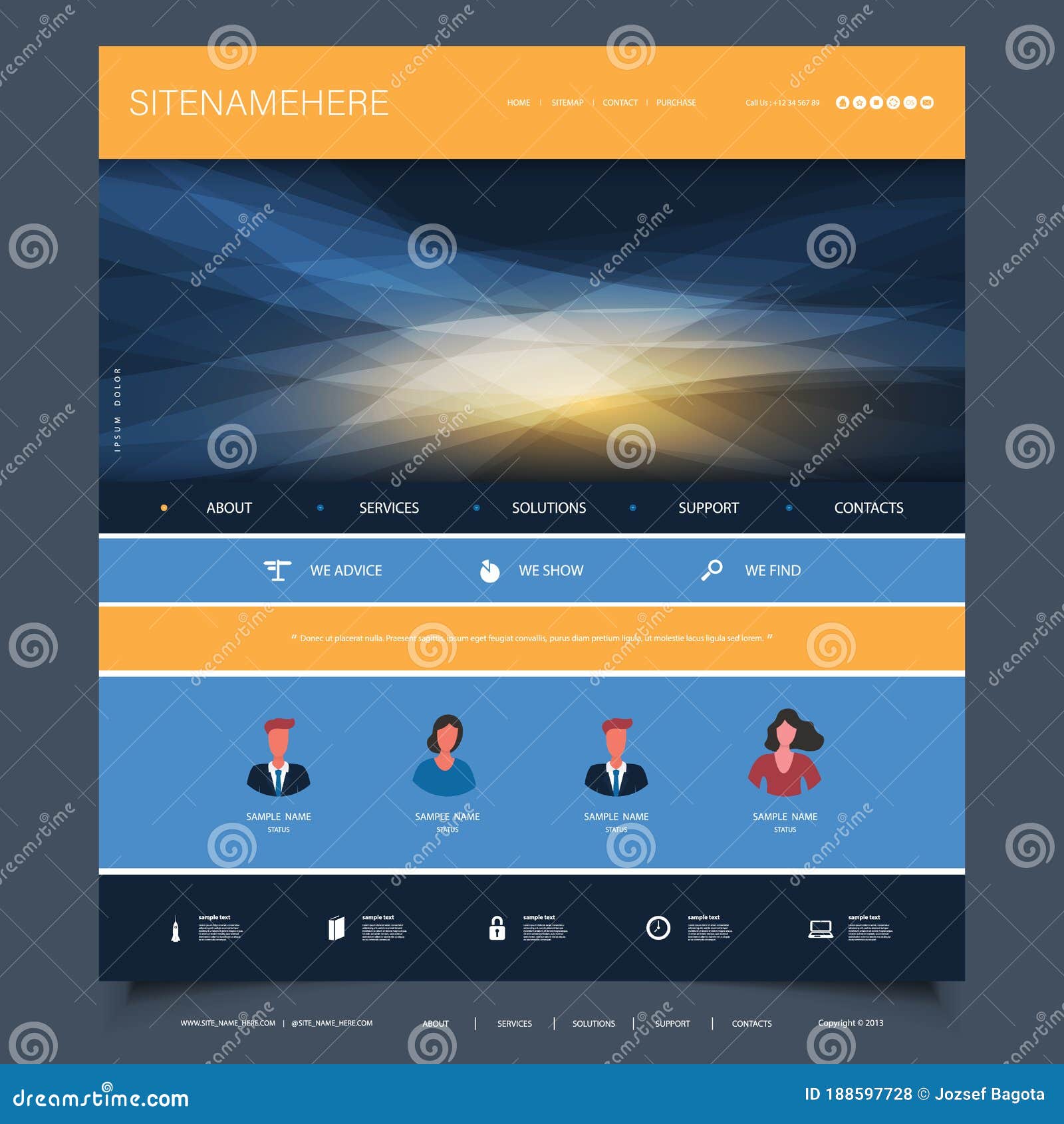 Website Design Template for Your Business with Orange and Blue Wavy ...