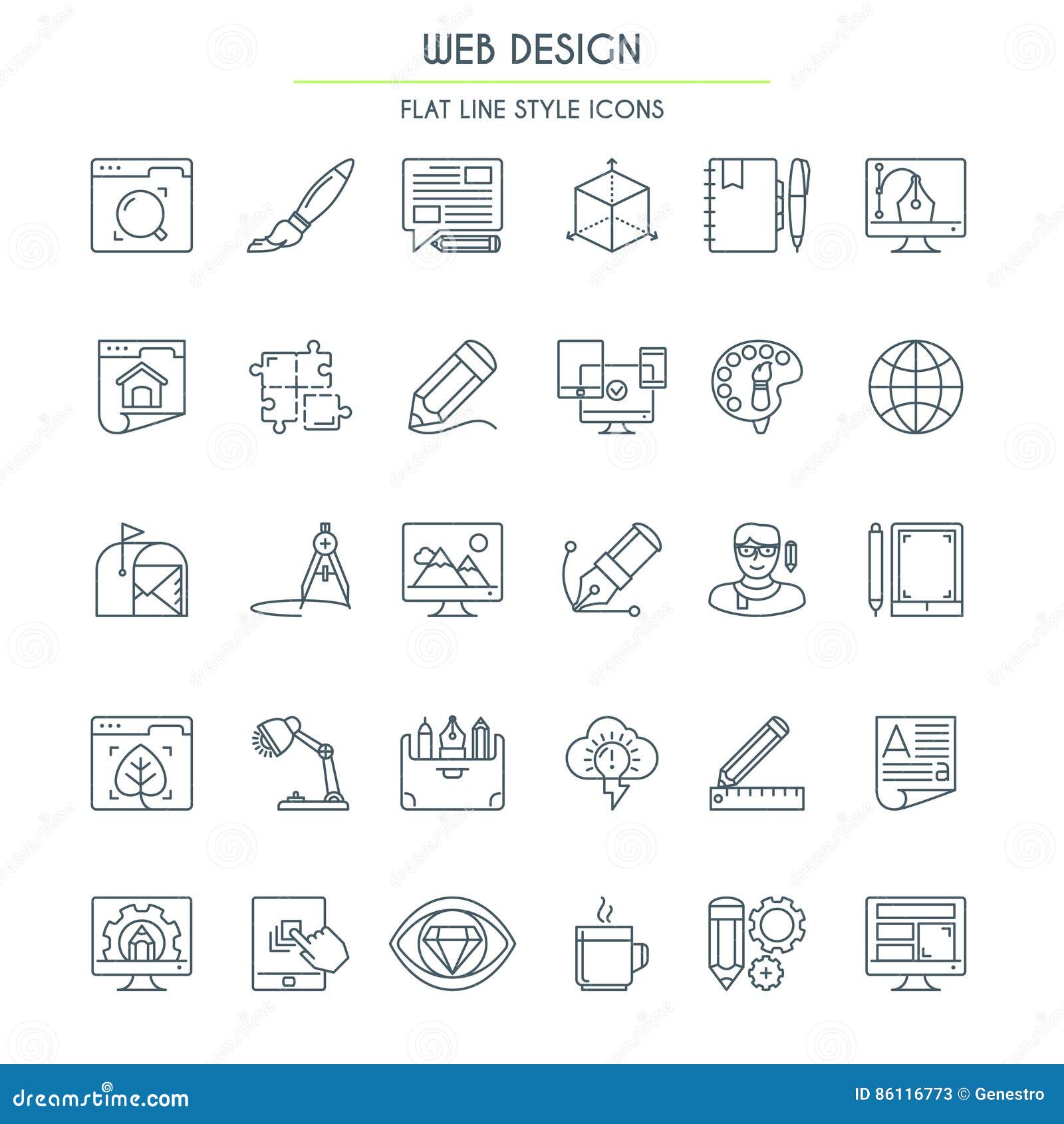Website Design Thin Line Icons Stock Vector - Illustration of computer ...