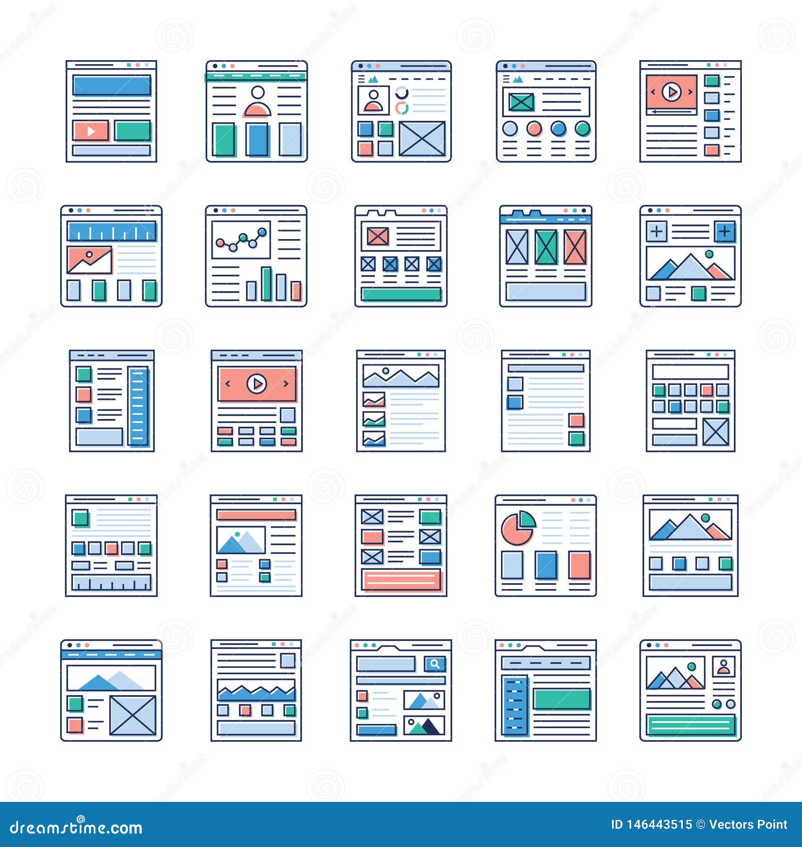 Website Designing Flat Icons Pack Stock Vector - Illustration of ...