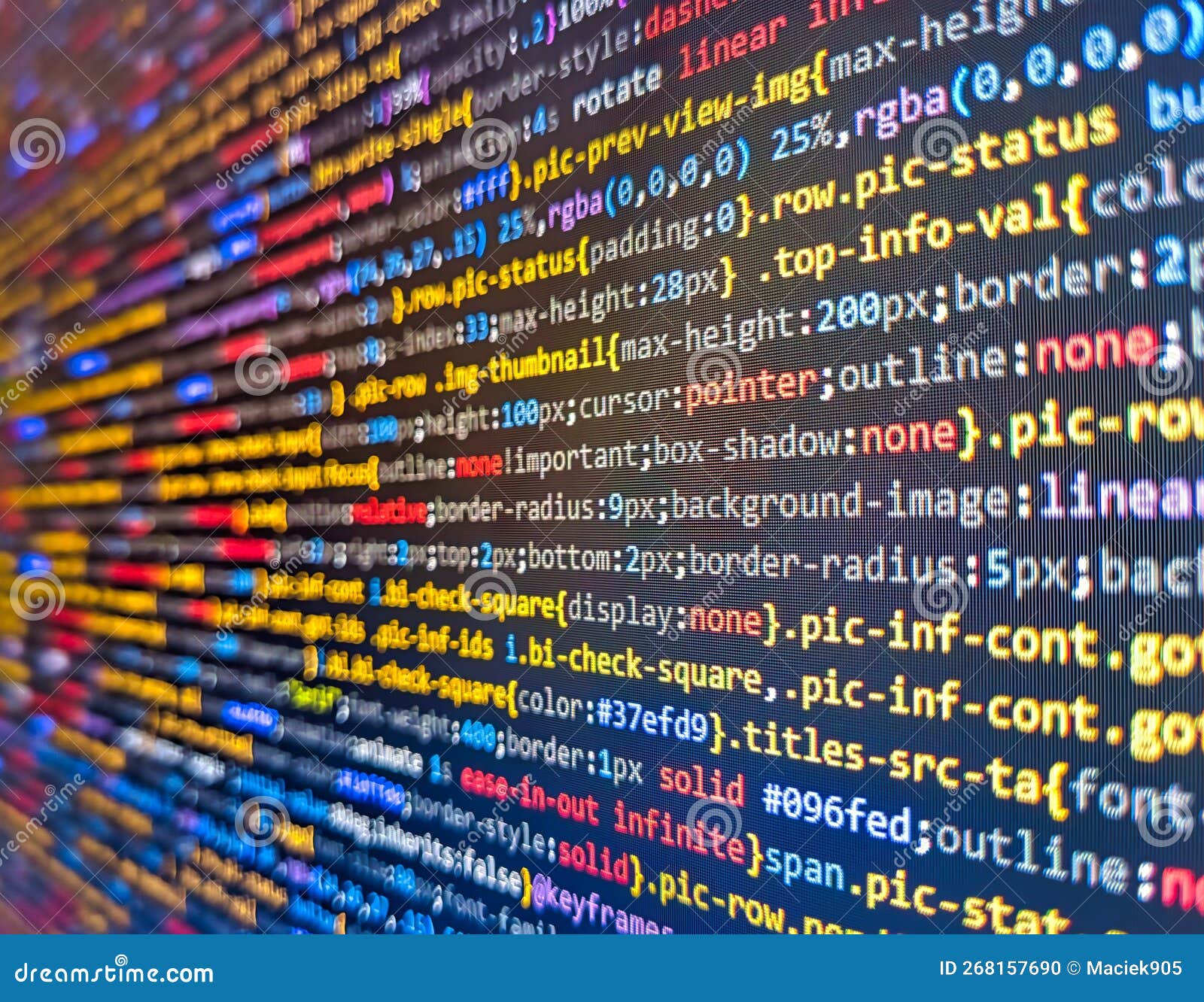 Abstract Source Code Background Coding Css On Mornitor At The Office