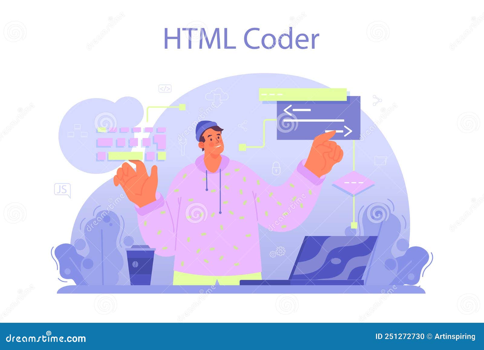 Website Development. HTML Coding Process Stock Illustration - Illustration of developer ...
