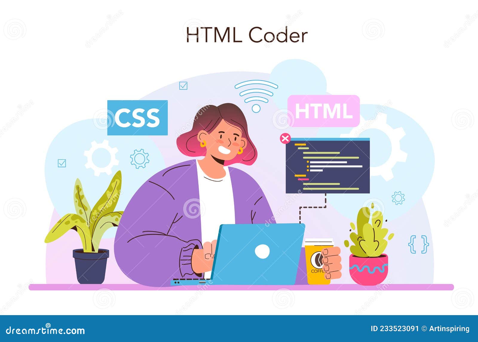 Website Development. HTML Coding Process Stock Vector - Illustration of ... Website Development. HTML Coding Process Stock Vector - Illustration of ...
