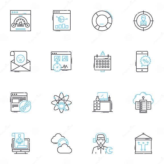 Website Development Linear Icons Set. Coding, Design, Optimization, Interface, Backend, Frontend ...