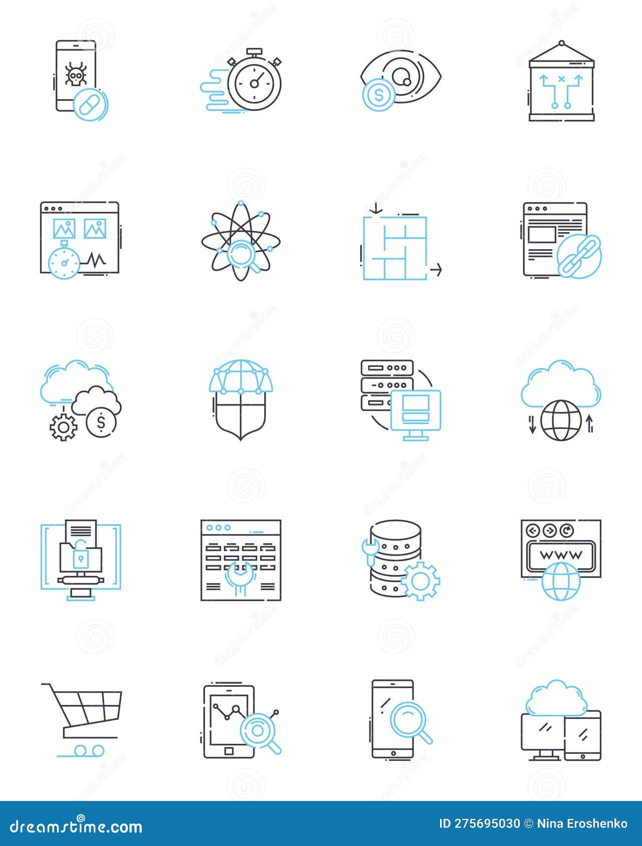 Website Development Linear Icons Set Coding Design Optimization Interface Backend Frontend