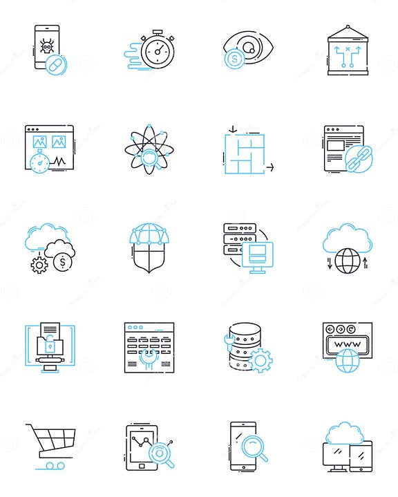 Website Development Linear Icons Set Coding Design Optimization Interface Backend Frontend