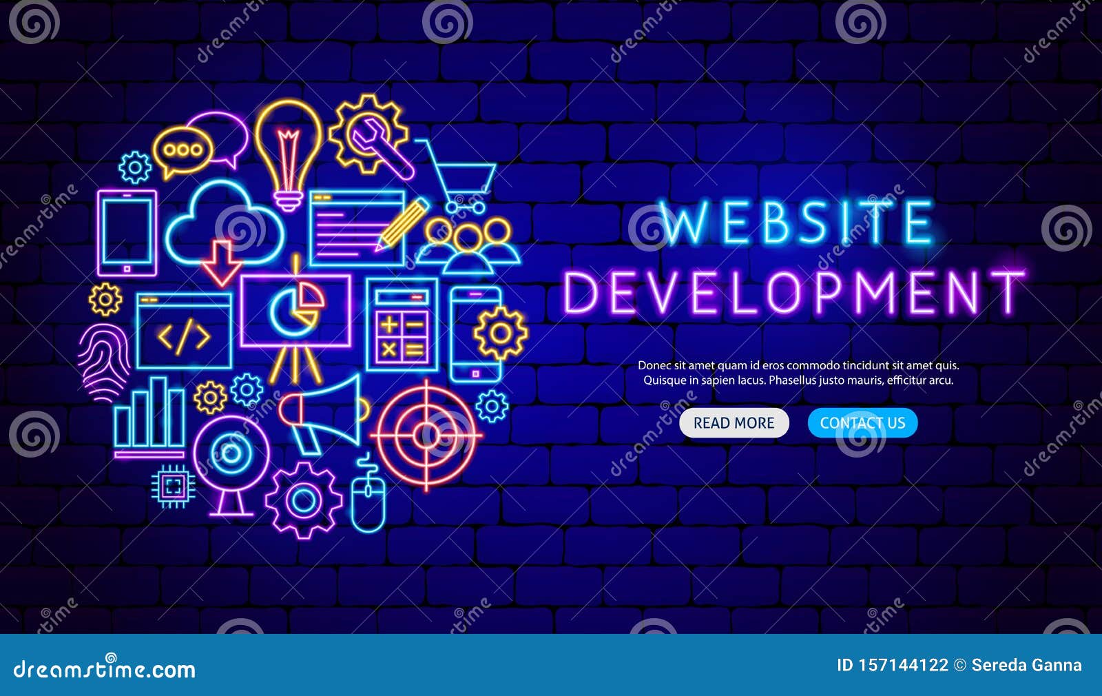 Website Development Neon Banner Design Stock Vector - Illustration of ...