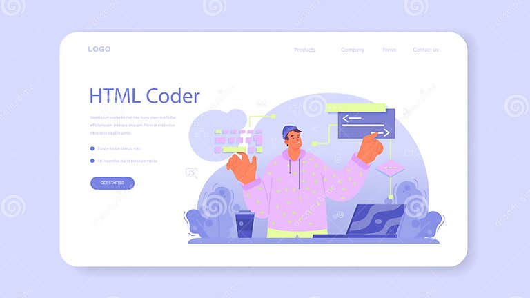 Website Development Web Banner or Landing Page. HTML Coding Process ...