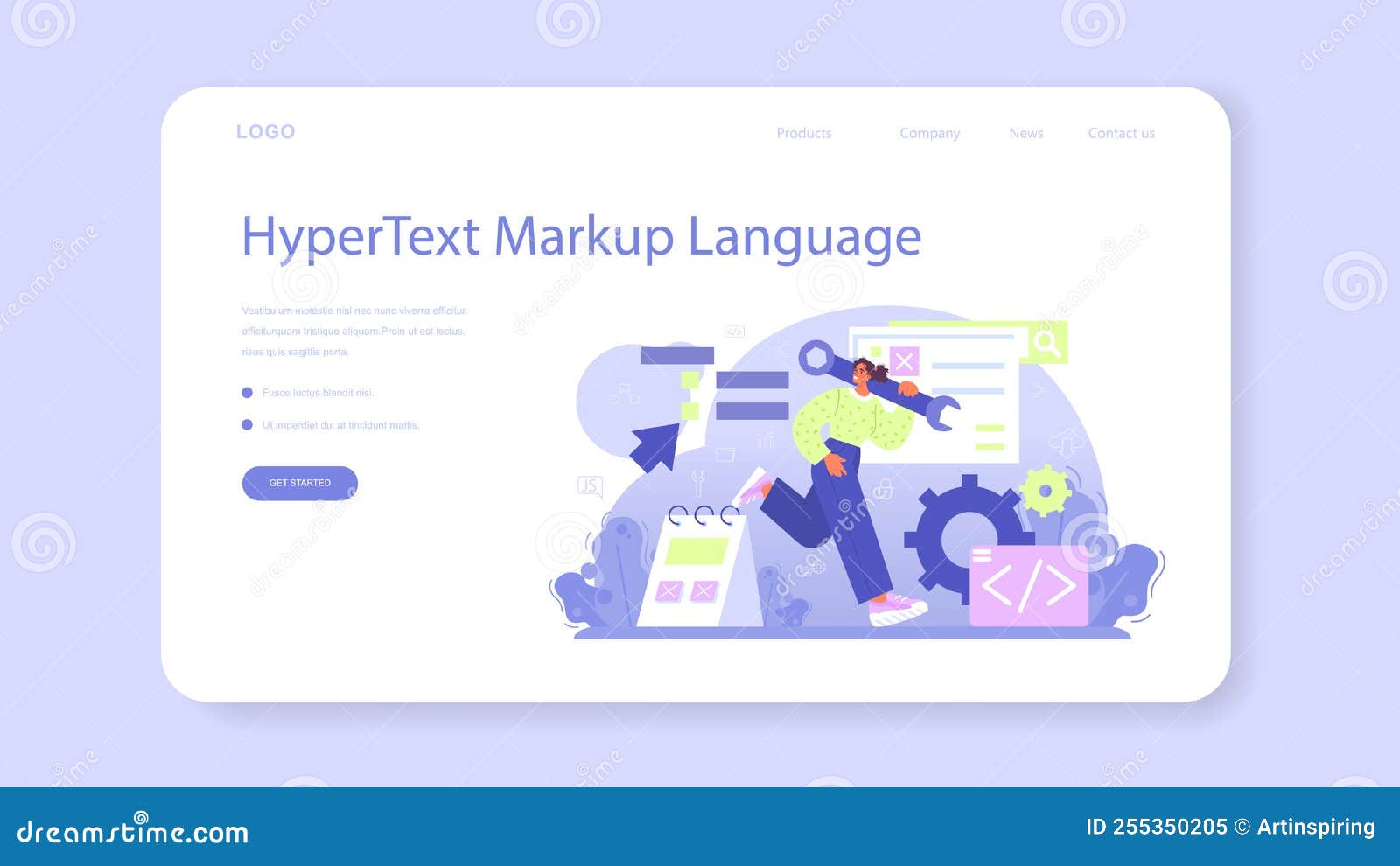 Website Development Web Banner or Landing Page. HTML Coding Process ...