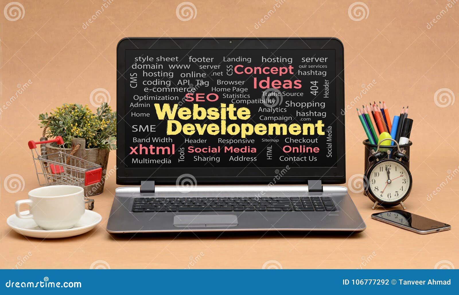 Website Development Words Collage in Laptop Screen Stock Photo - Image ...