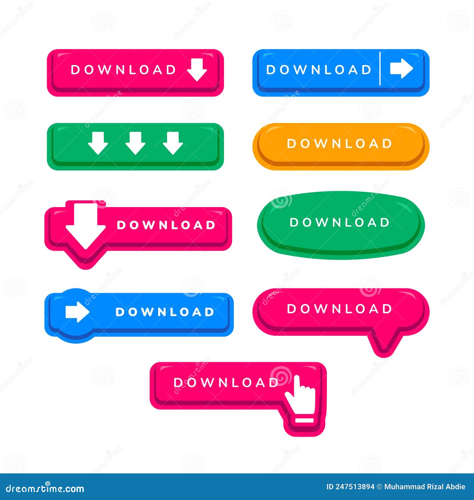 Website Download Button Collection Set with Download Arrow and Hand ...