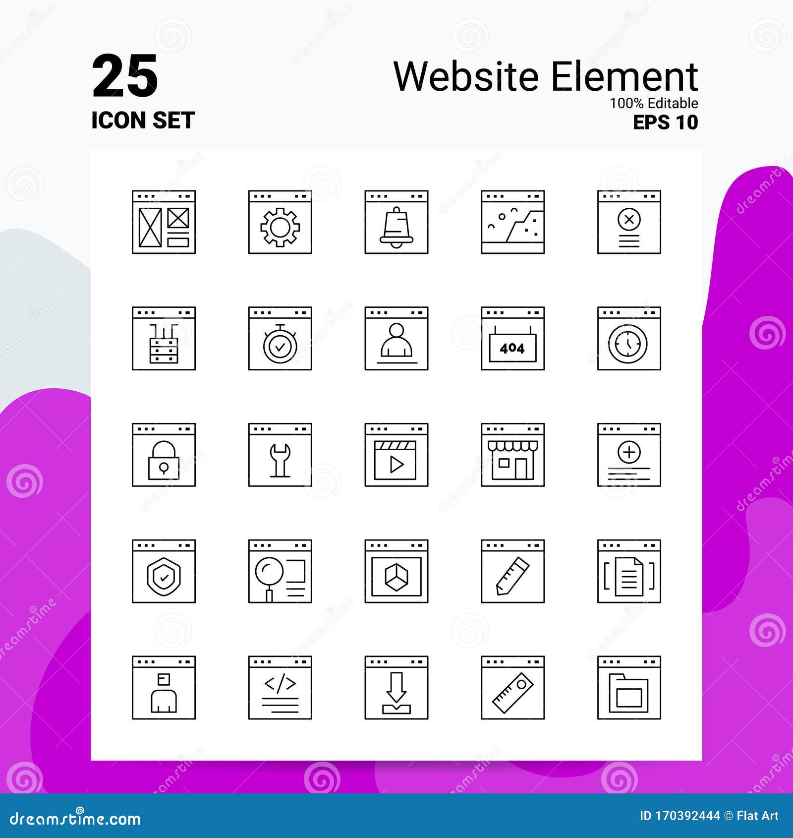 25 Website Element Icon Set. 100 Editable EPS 10 Files Stock Vector ...