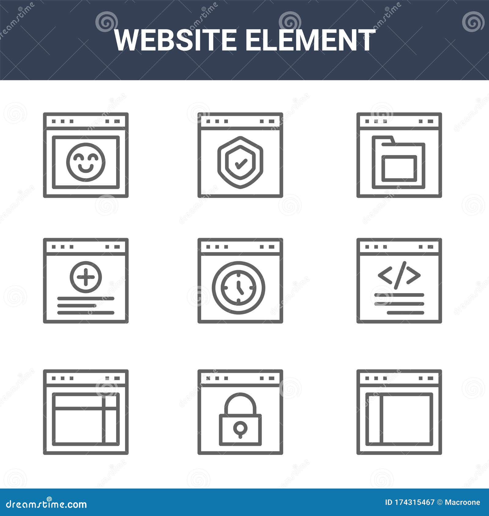 9 Website Element Icons Pack. Trendy Website Element Icons on White ...