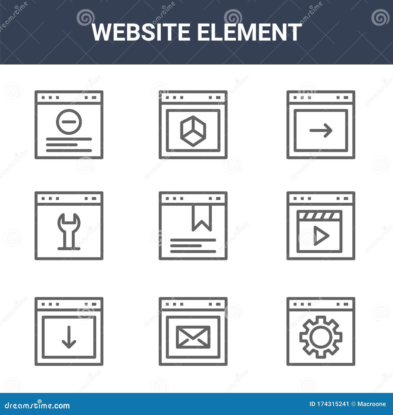 9 Website Element Icons Pack. Trendy Website Element Icons on White ...