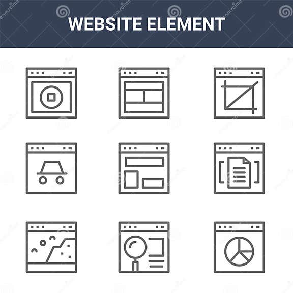 9 Website Element Icons Pack. Trendy Website Element Icons on White ...