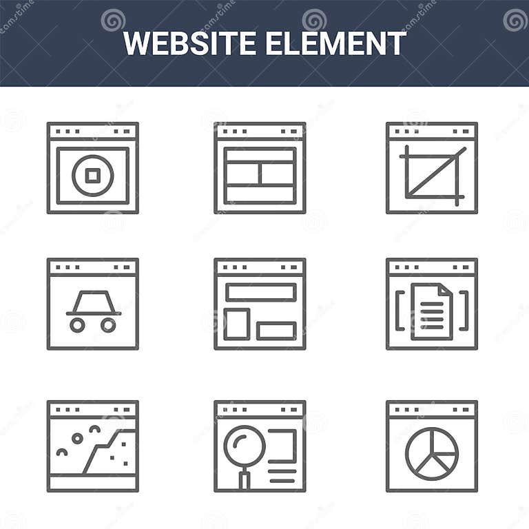 9 Website Element Icons Pack. Trendy Website Element Icons on White ...