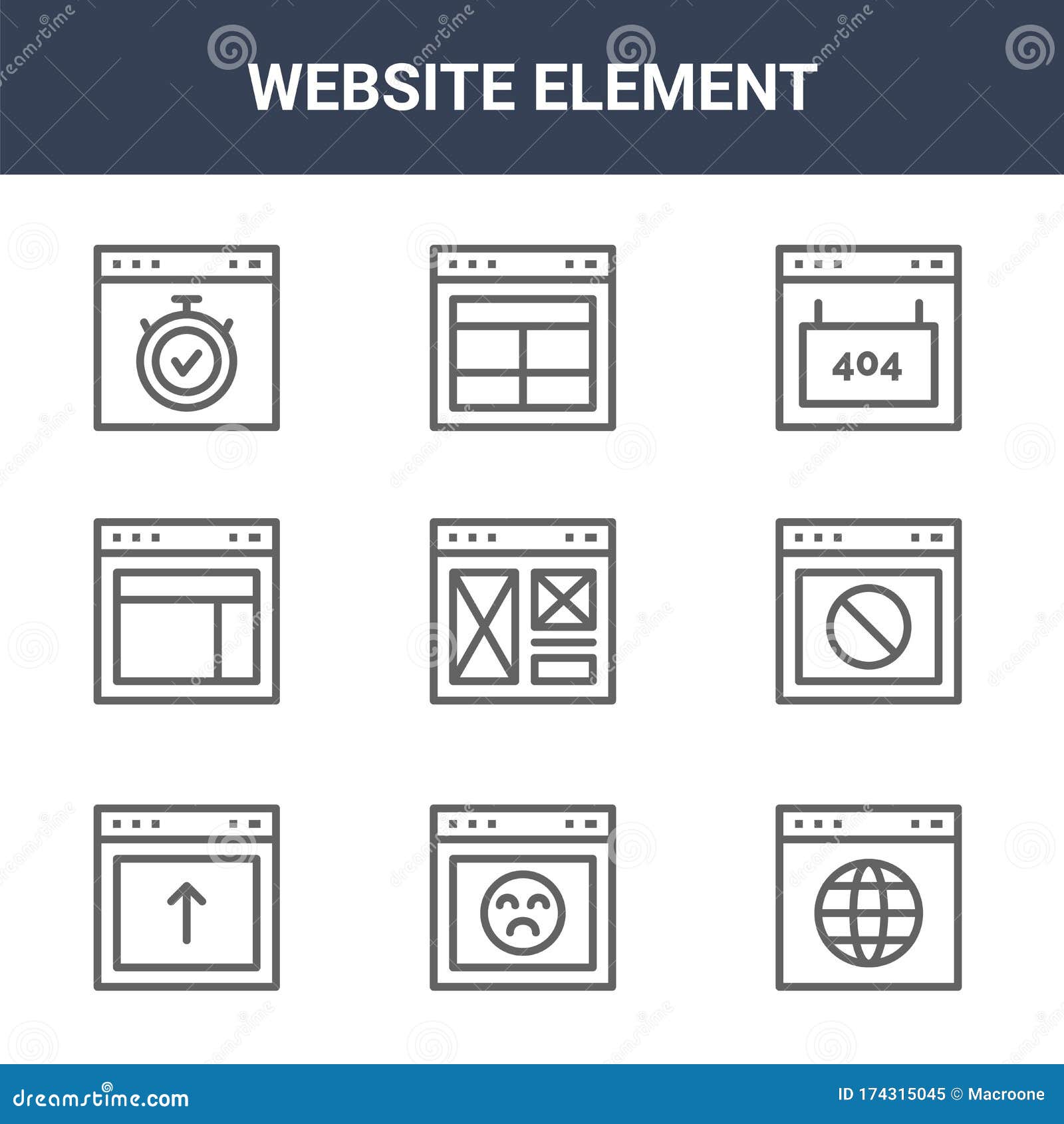 9 Website Element Icons Pack. Trendy Website Element Icons on White ...