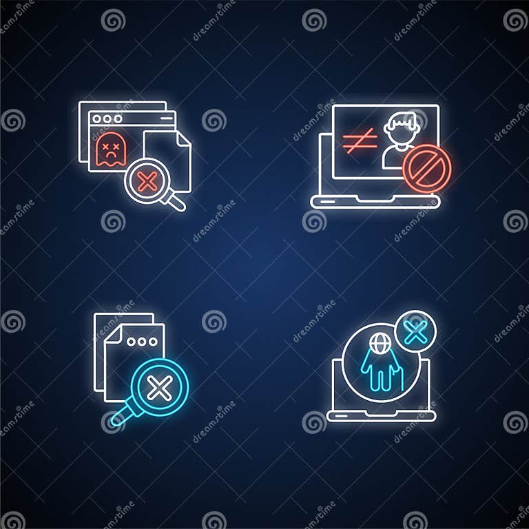 Website Errors Neon Light Icons Set Stock Vector - Illustration of ...