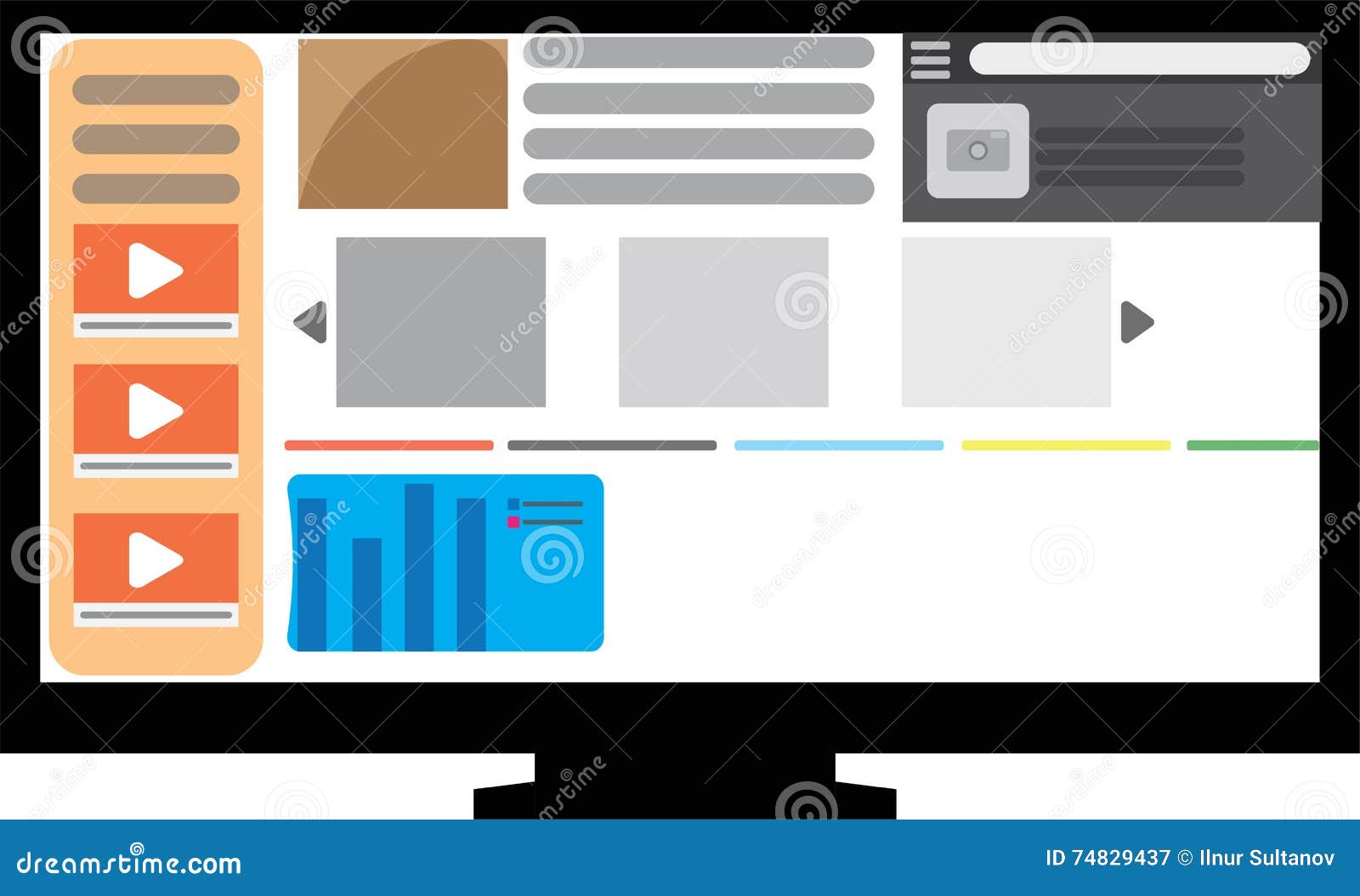 Website Flat Desktop Monitor Stock Illustration - Illustration of ...