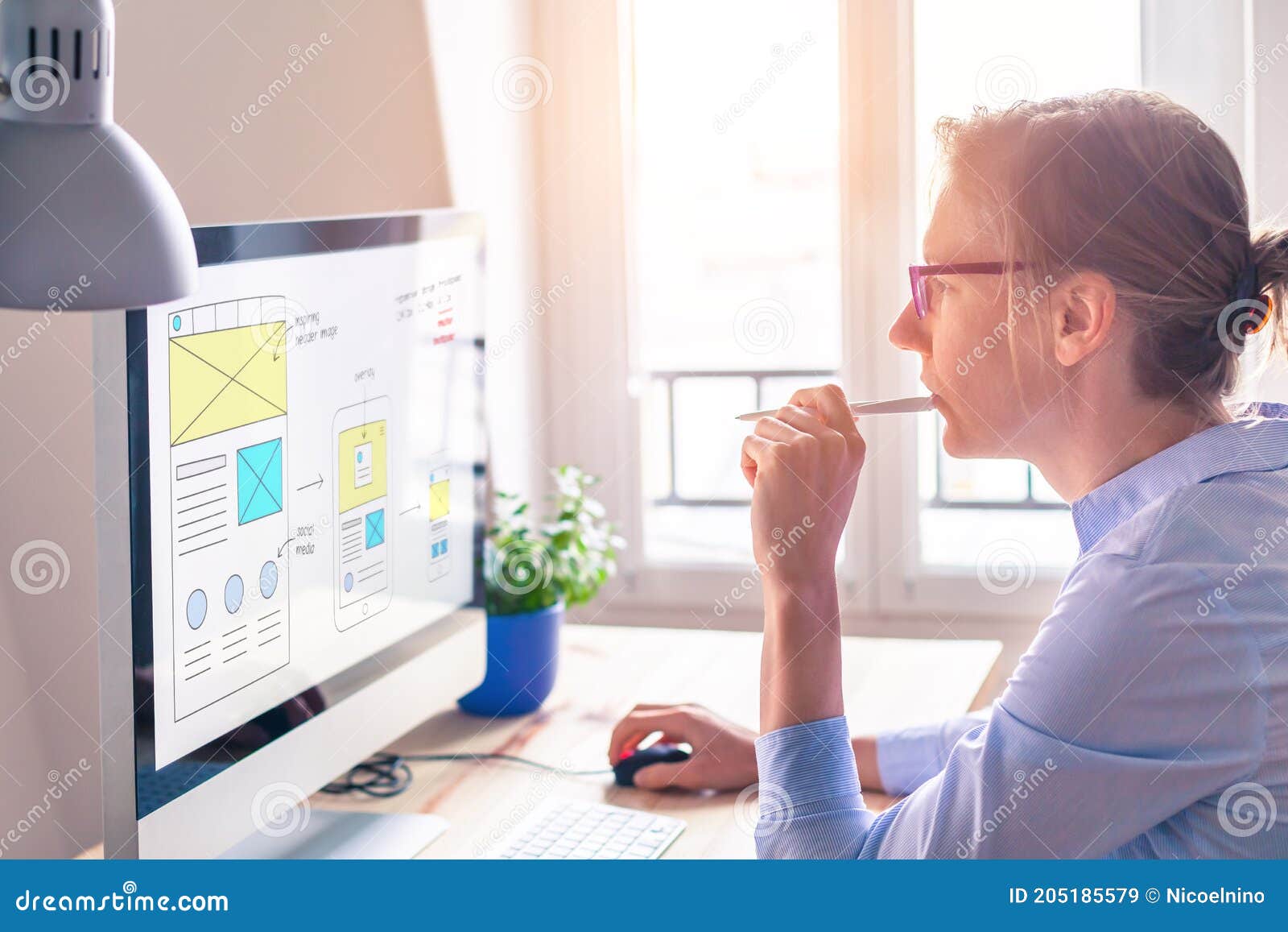 Website Front End Designer Sketching Wireframe Layout Mockup, Bright ...