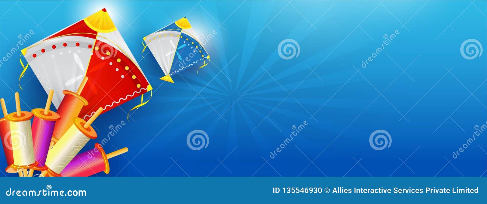 Website Header or Banner Design with Illustration of Colorful Kites and ...