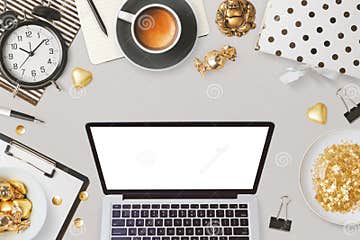 Website Header Design with Laptop Computer and Feminine Glamour ...