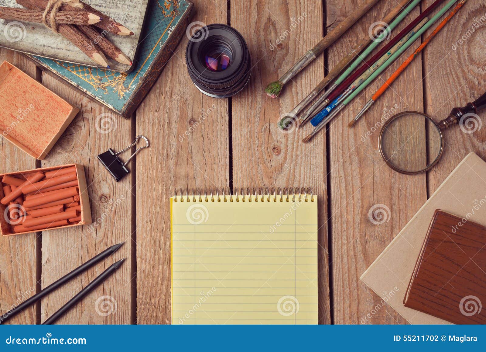 Website Header Design with Notebook Page and Creative Vintage Objects ...
