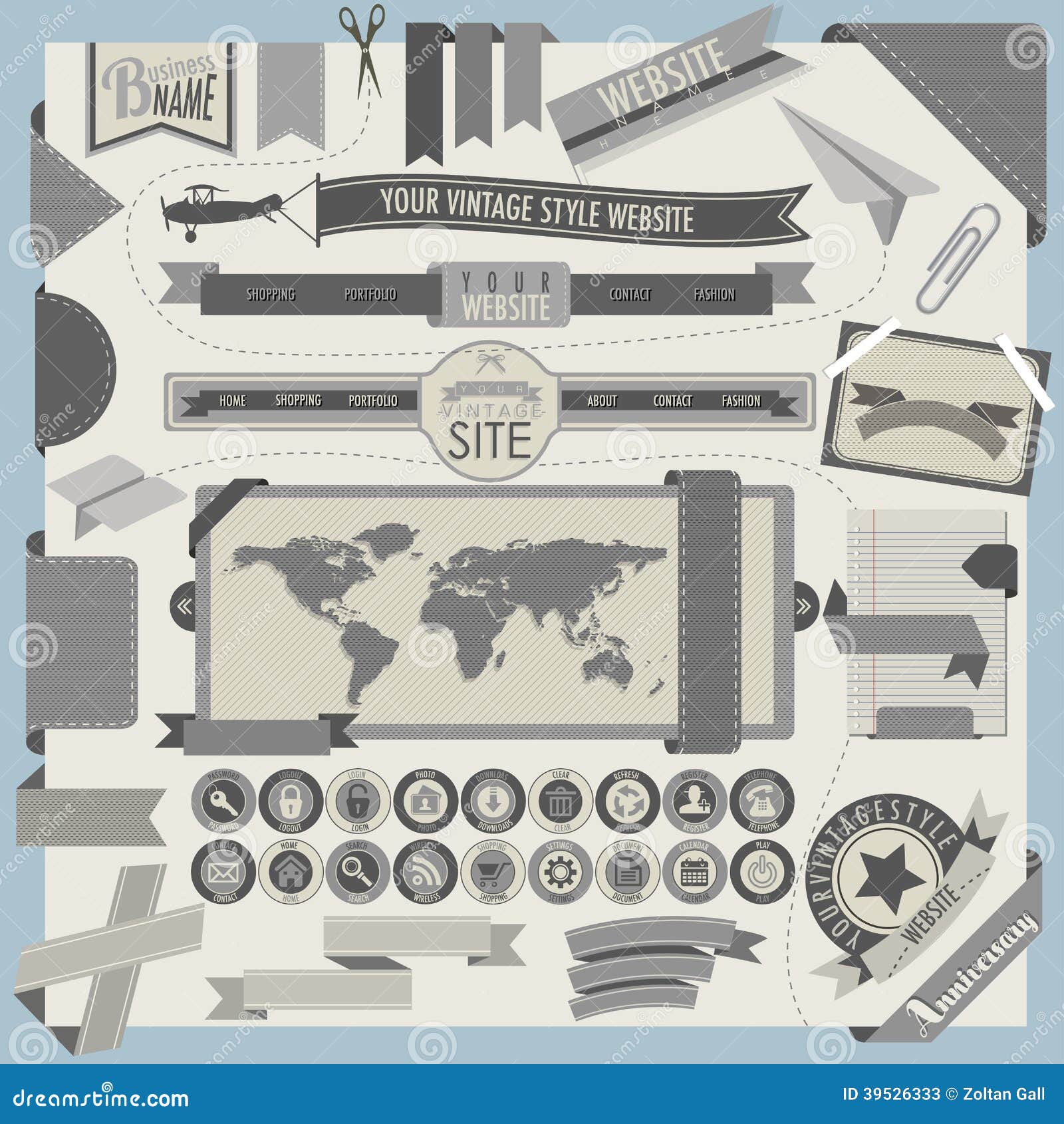 Website Headers and Navigation Elements in Retro Vintage Style. Stock ...