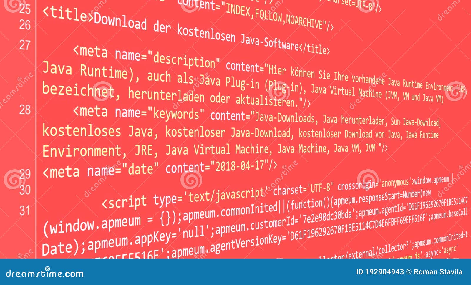 Website HTML Code in Browser View on Red Background. Stock Image ...