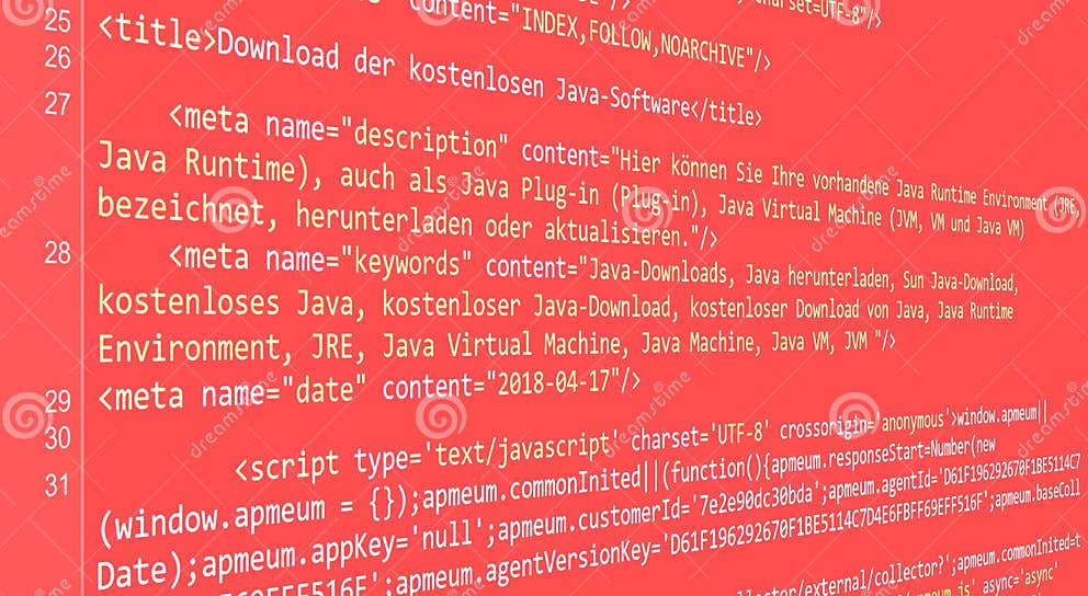 Website HTML Code in Browser View on Red Background. Stock Image ...