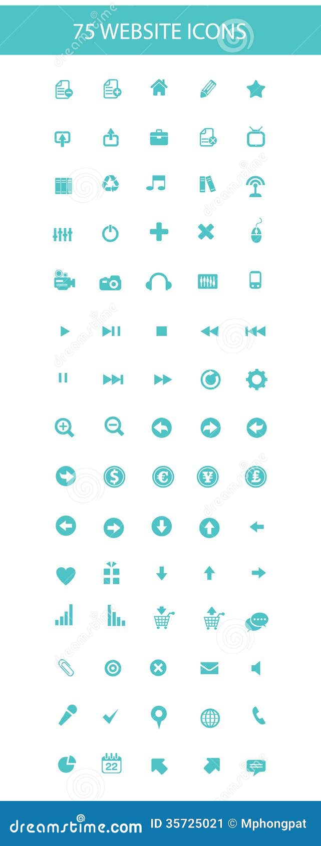 75 Website Icons,Blue Version,on White Background Stock Illustration ...