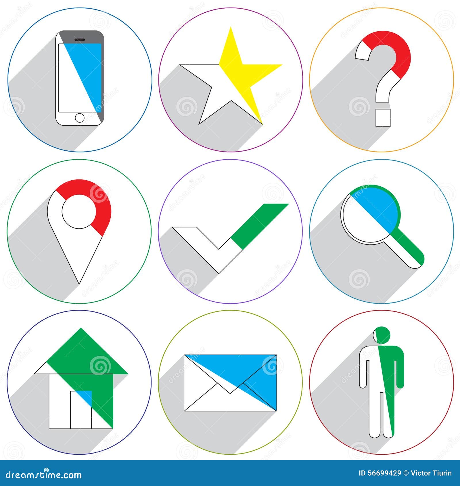 Website Icons with a Long Shadow. Stock Vector - Illustration of sign ...