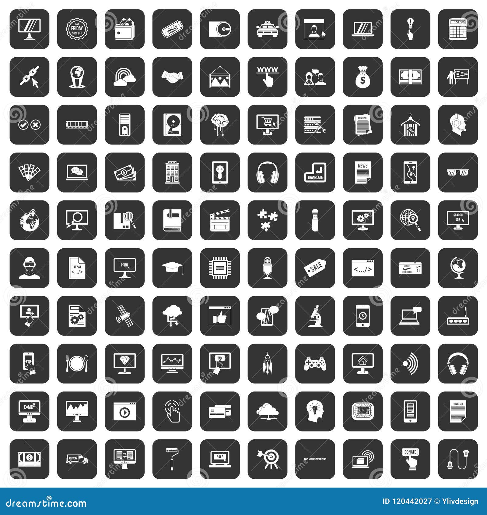 100 Website Icons Set Black Stock Vector - Illustration of microphone ...