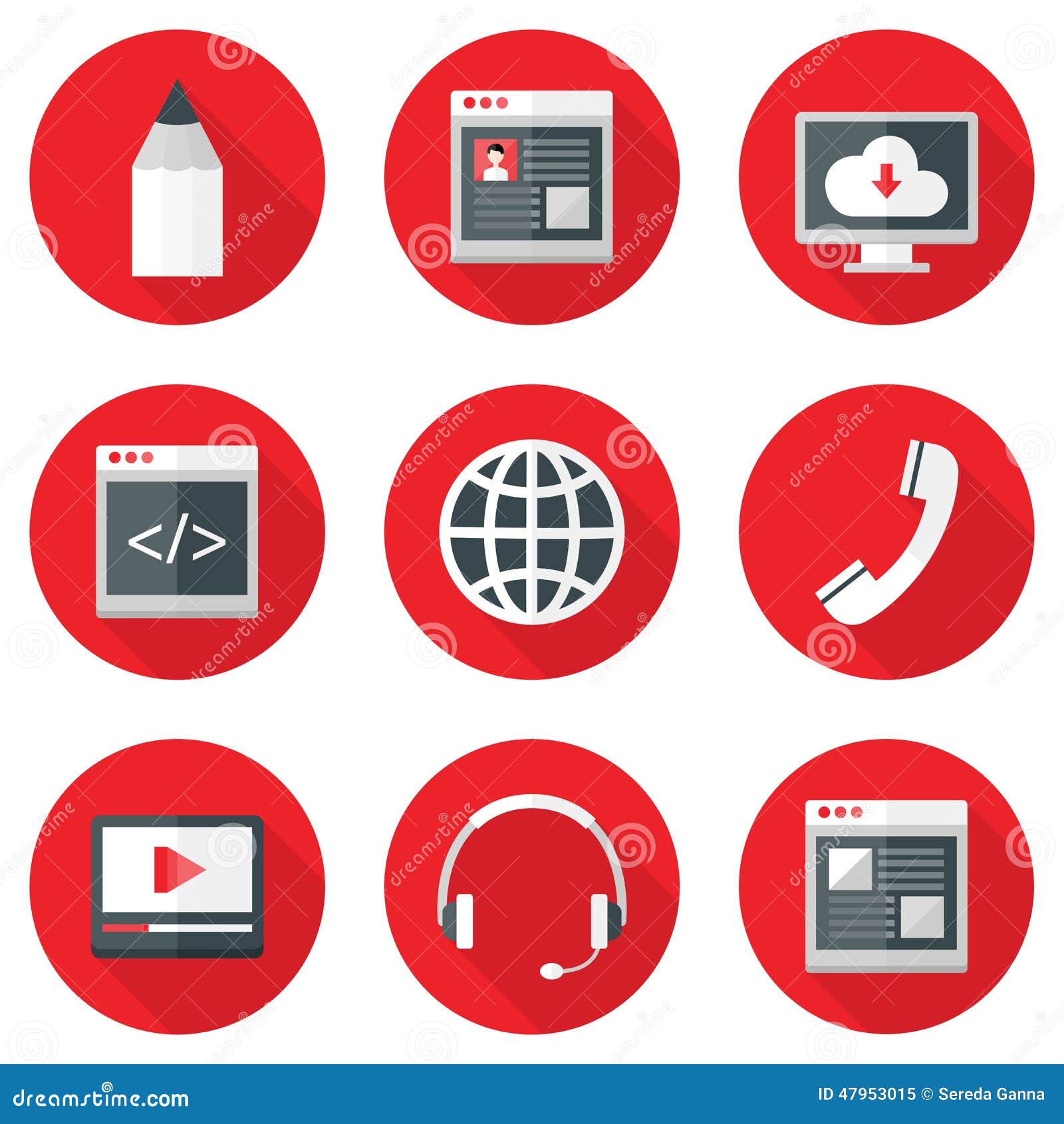 Website Icons Set Over Red with Shadows Stock Vector - Illustration of ...