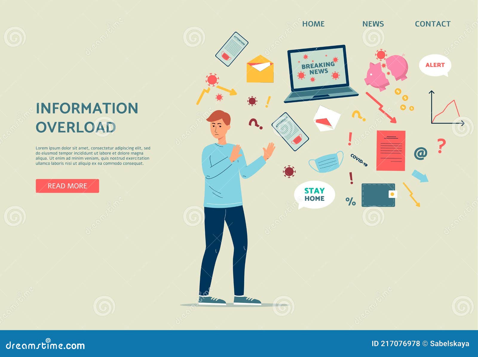 Website on Information Overload with Unpleased Man Flat Vector ...