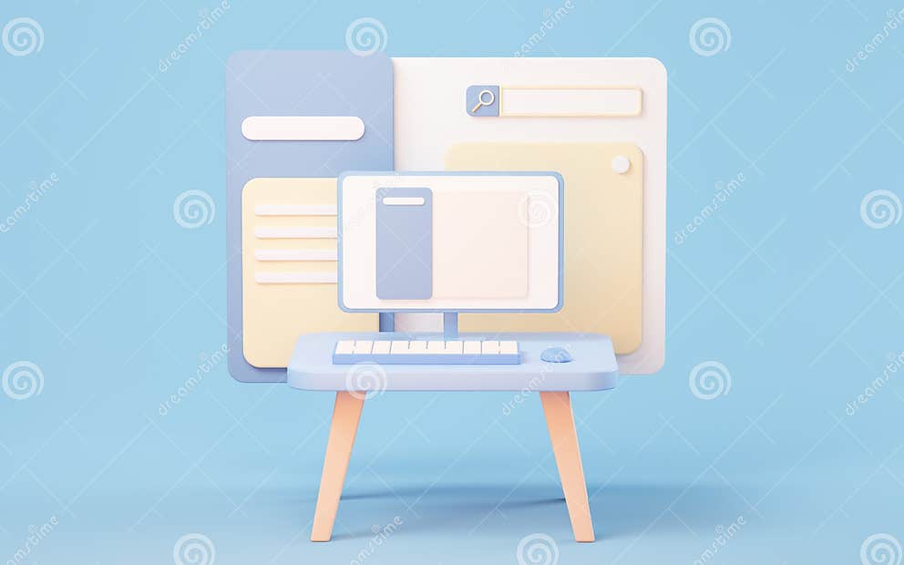 Website Interface on the Screen with Cartoon Style, 3d Rendering Stock ...