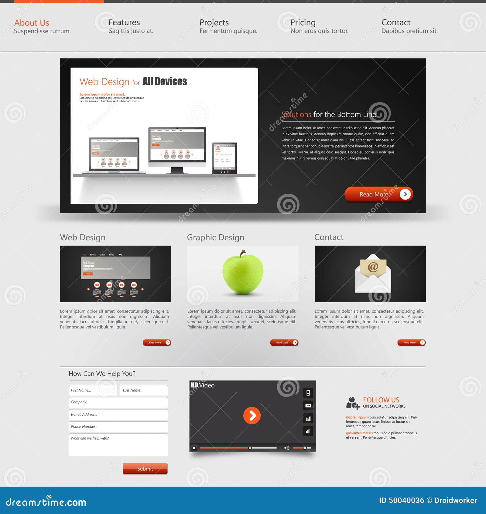 Website Interface Template Design. Vector Stock Vector - Illustration ...
