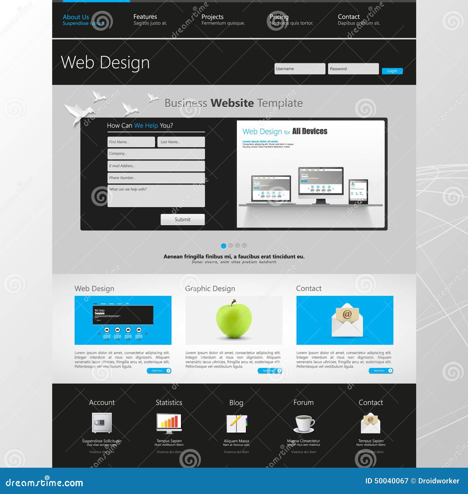 Website Interface Template Design. Vector Stock Vector - Illustration ...