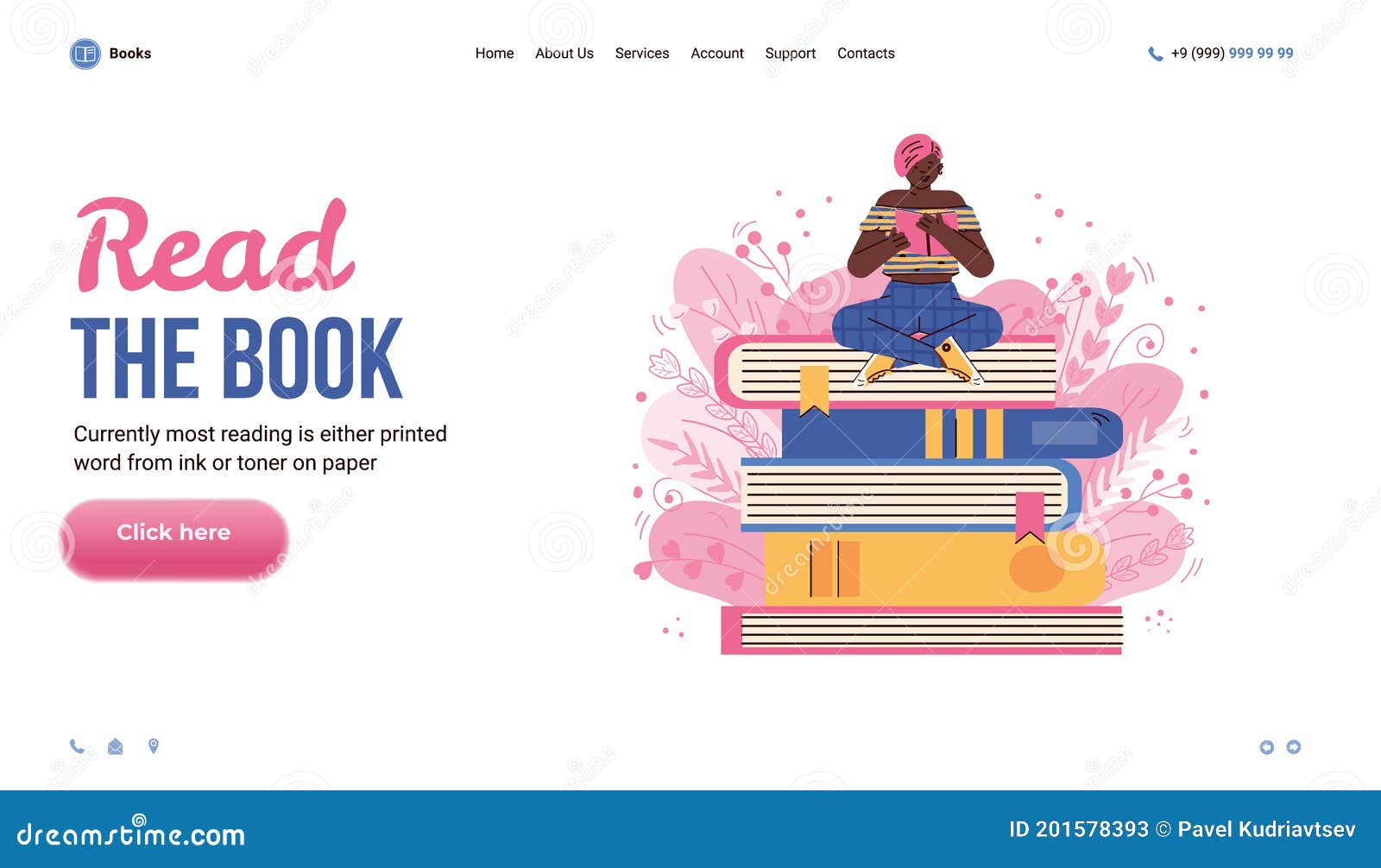 Website Interface With Woman Reading On Stack Of Books Flat Vector