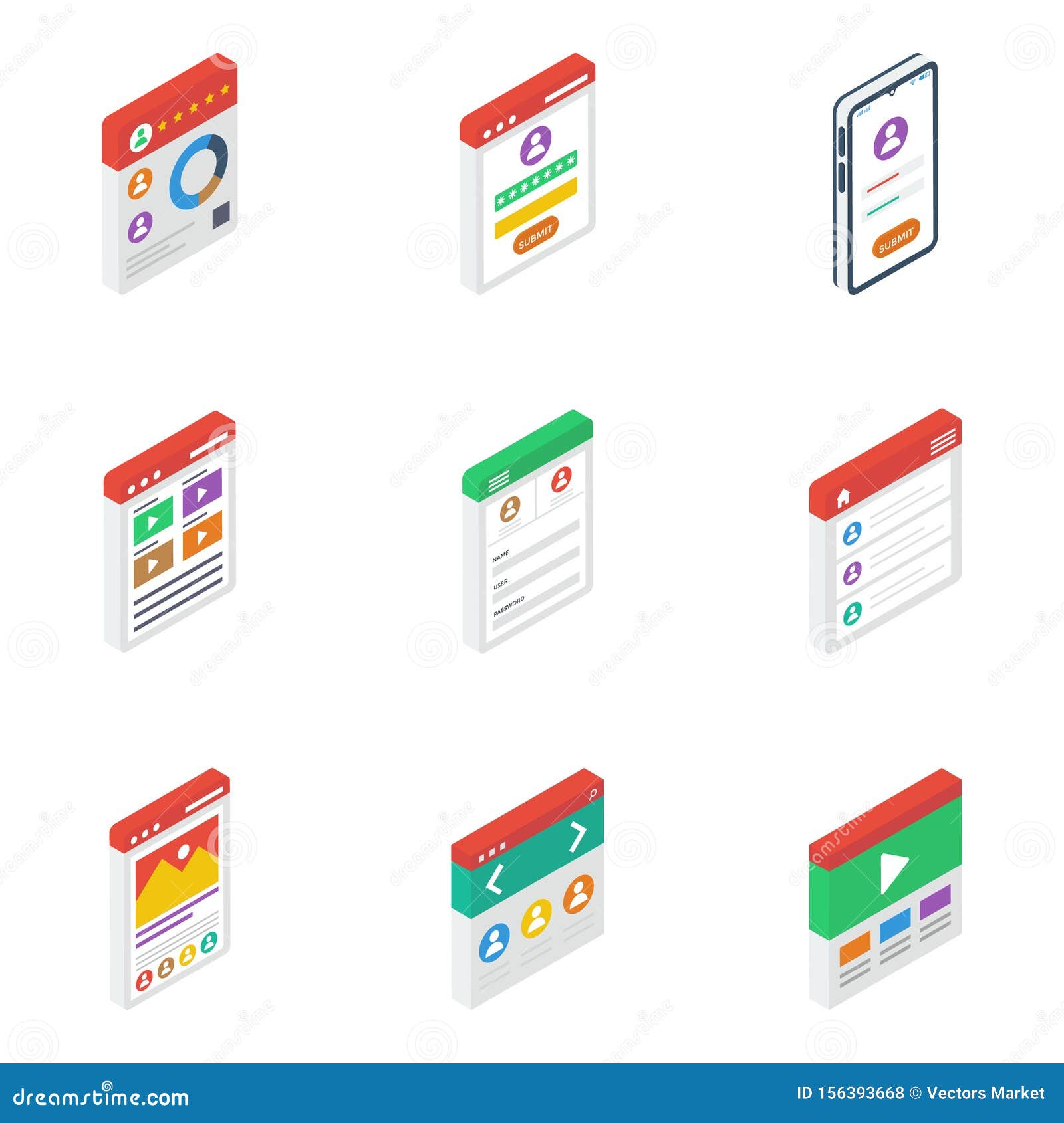 Website Interference Isometric Icons Pack Stock Vector - Illustration ...