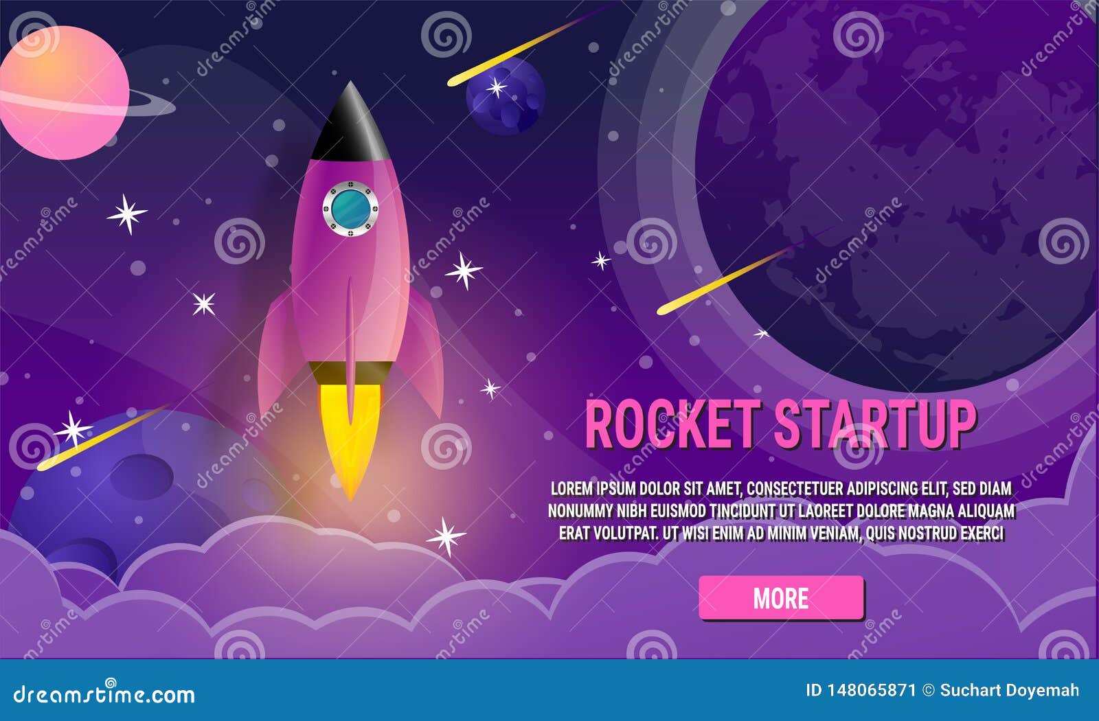 Website Landing Home Page with Rocket. Business Project Startup and ...