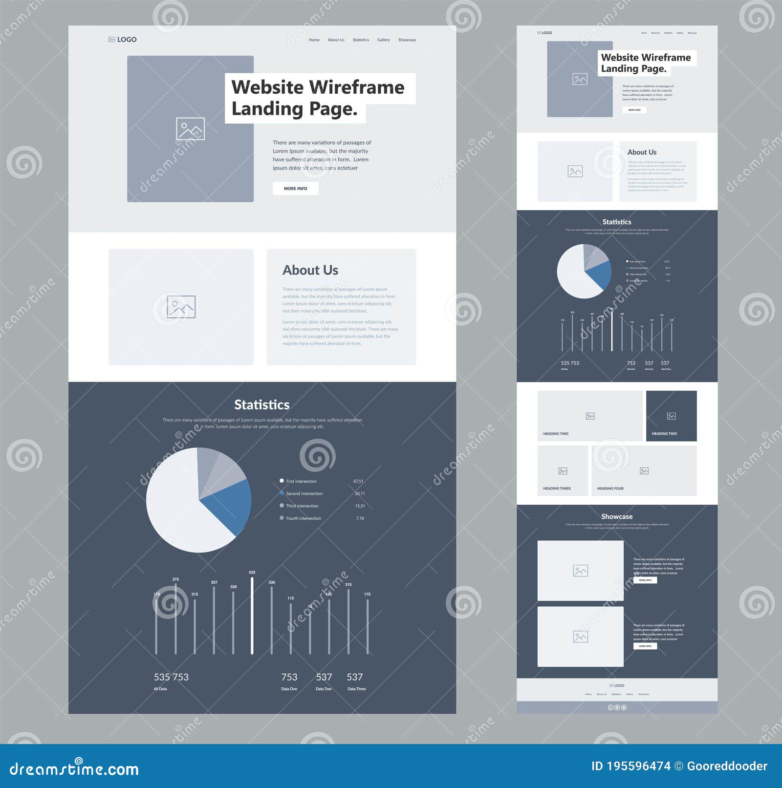 Wireframe UI, UX And GUI Layout With Different Login Screens. Stock ...