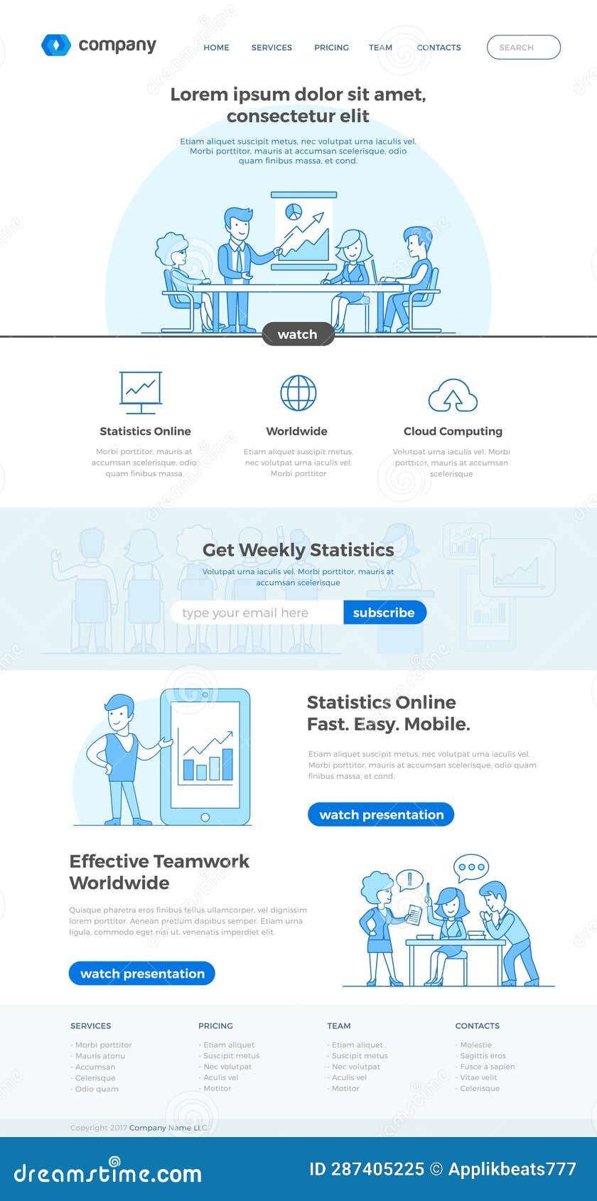 Website Landing Page Design Vector Template Linear Flat Style. Stock ...