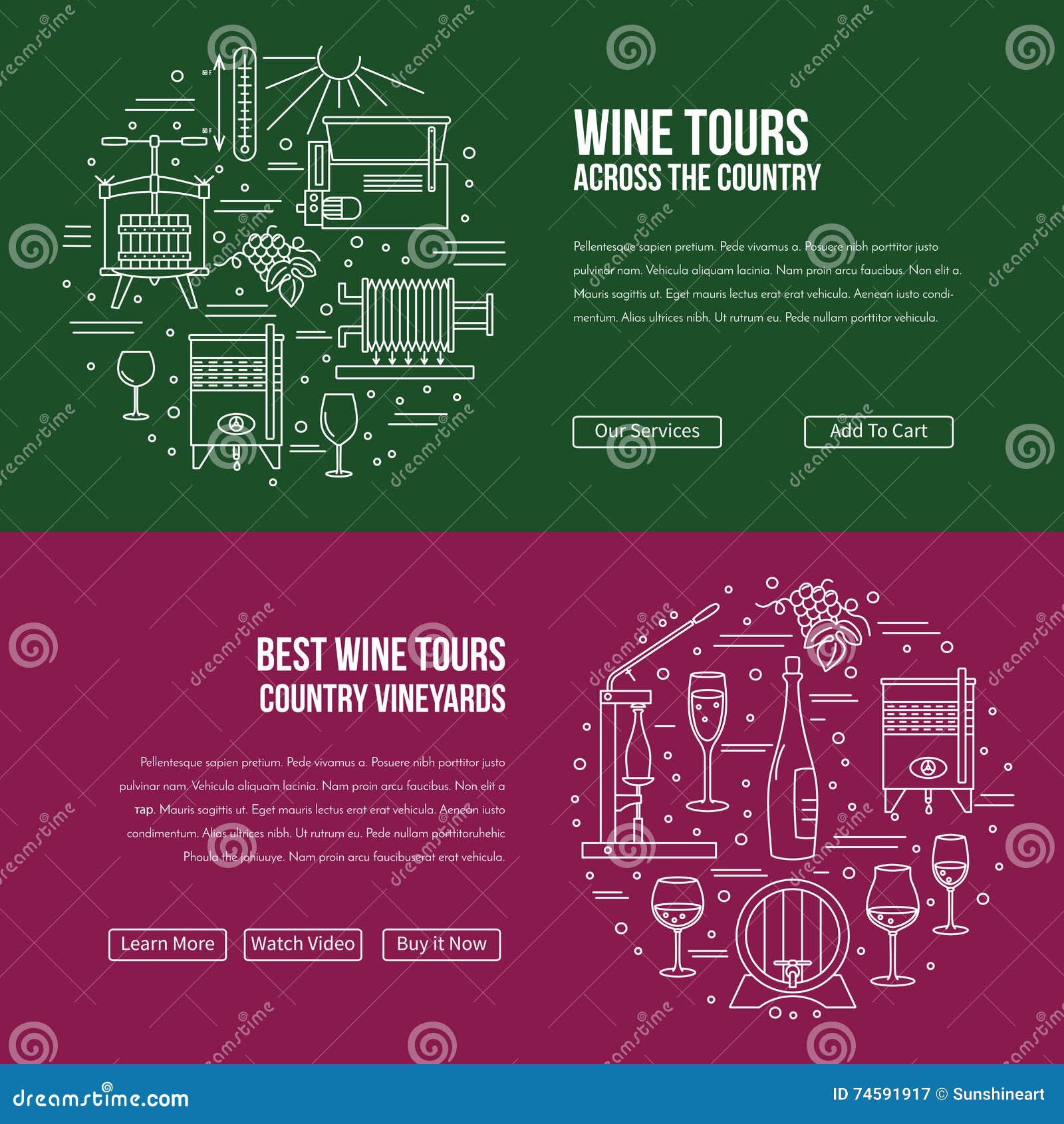 Winery Landing Page Design, Website Banner Vector Template Set. Grape ...