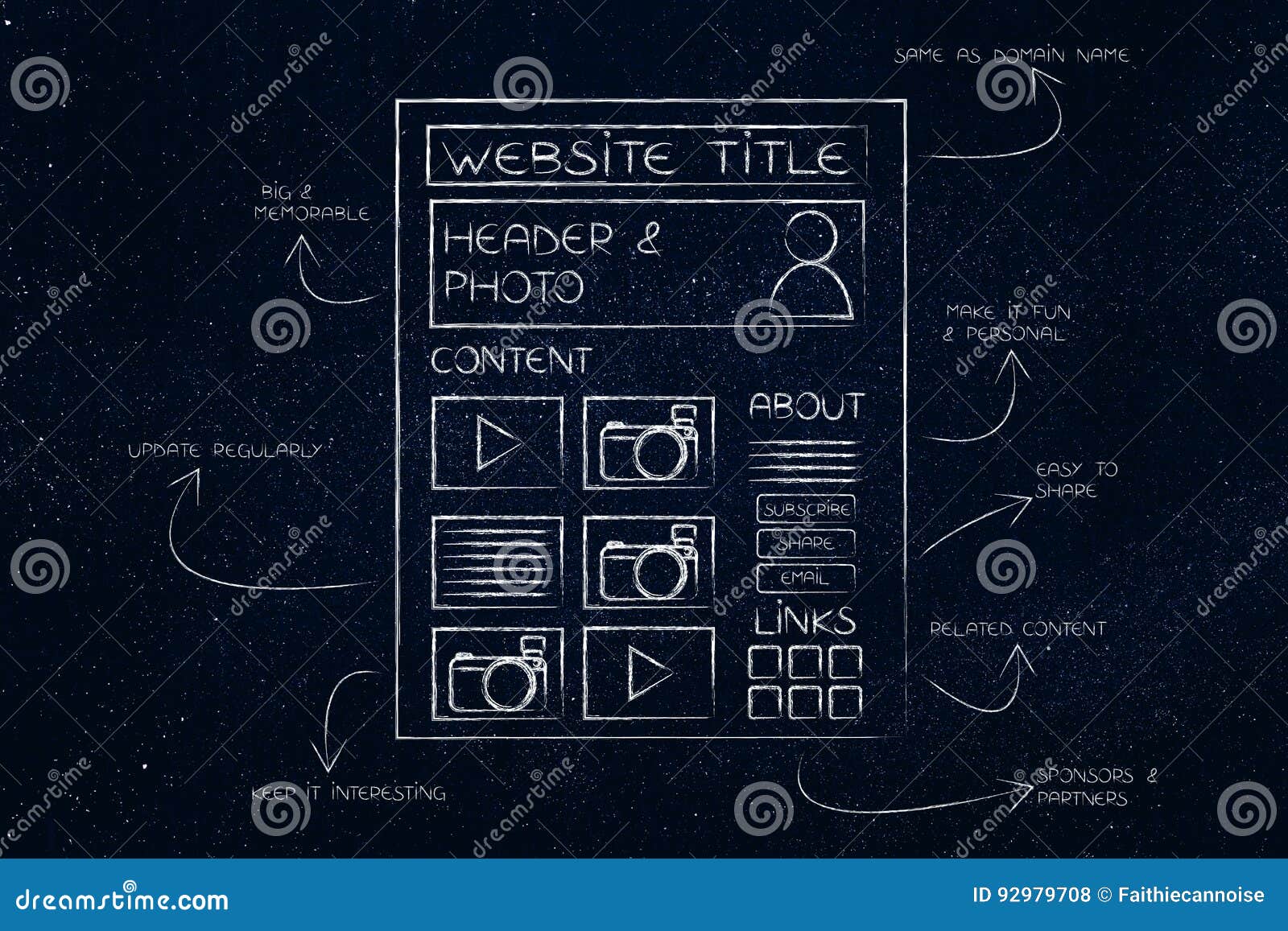 Website Layout with Example Sections and Comments Stock Illustration ...