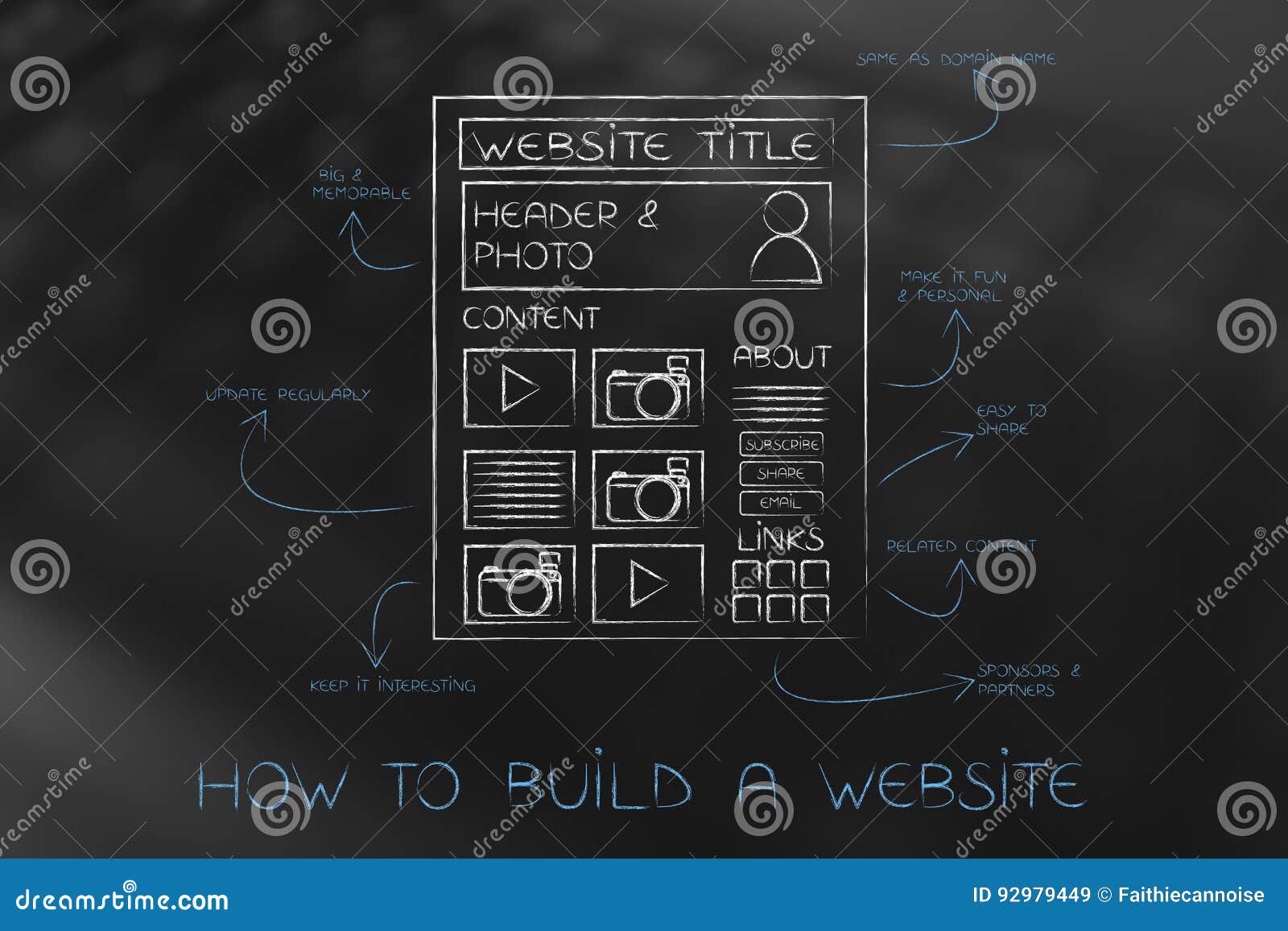 Website Layout with Example Sections and Comments on Keyboard Bo Stock ...